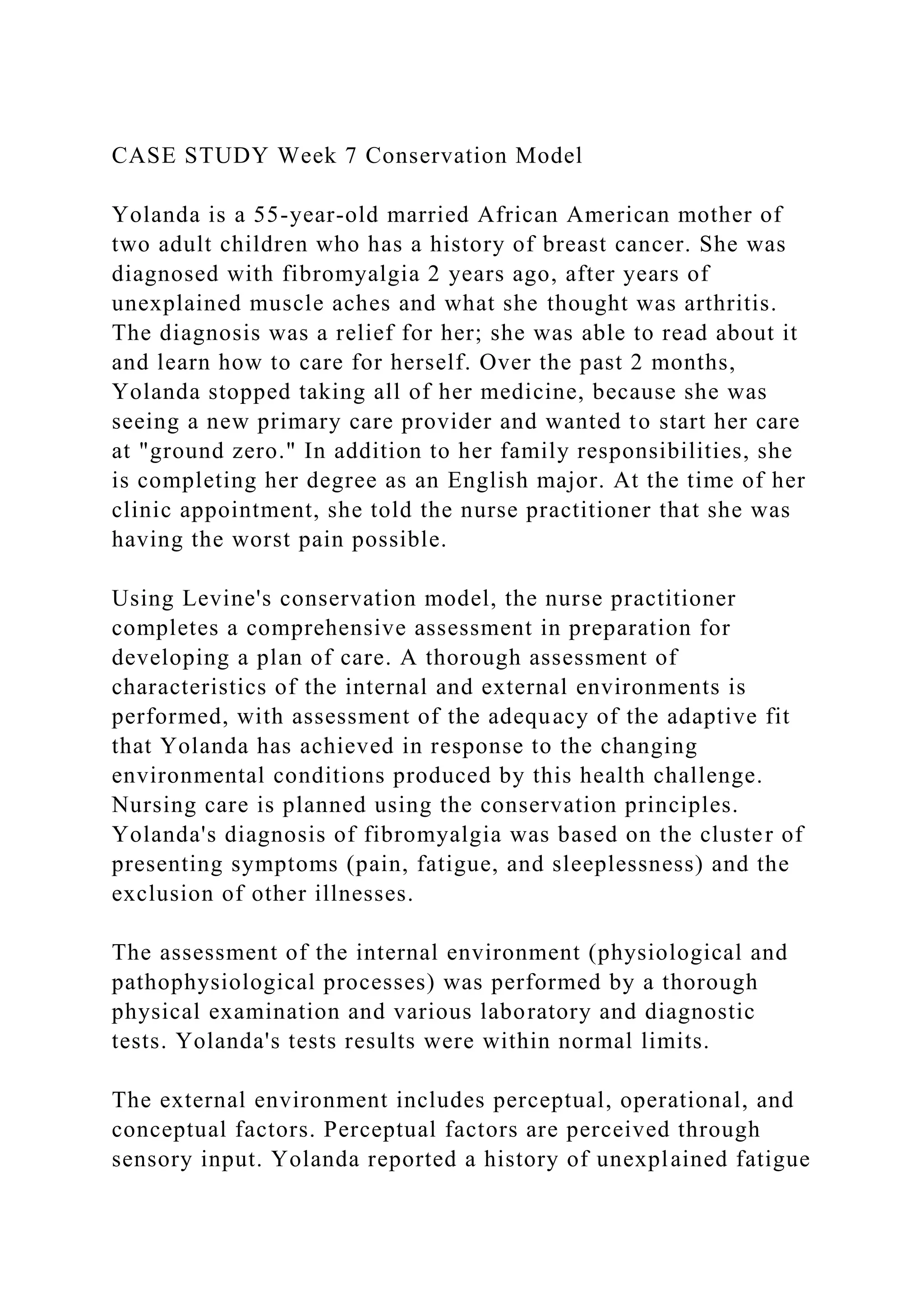 CASE STUDY Week 7 Conservation ModelYolanda is a 55-year-old mar.docx