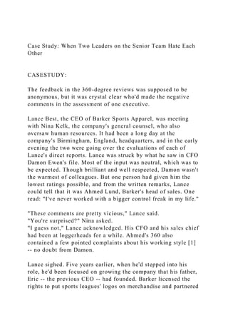 Case Study When Two Leaders on the Senior Team Hate Each Other.docx