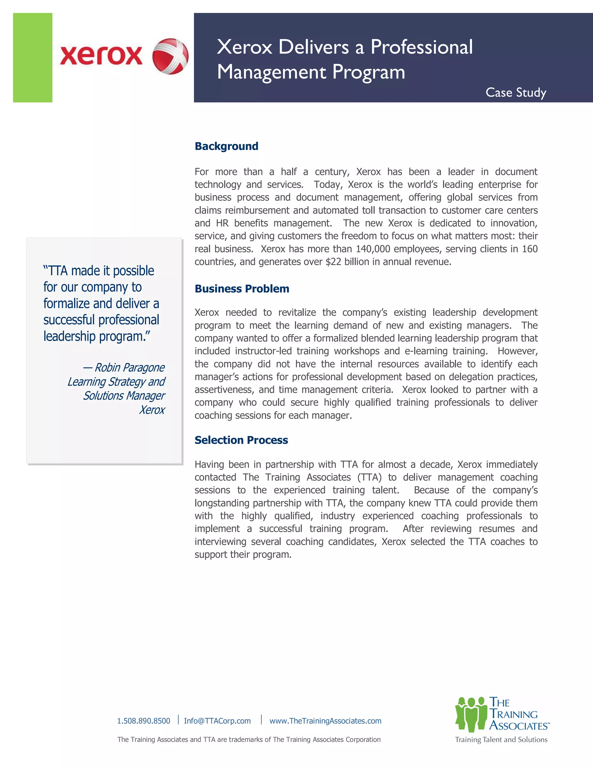 Coaching Case study - Xerox | PDF