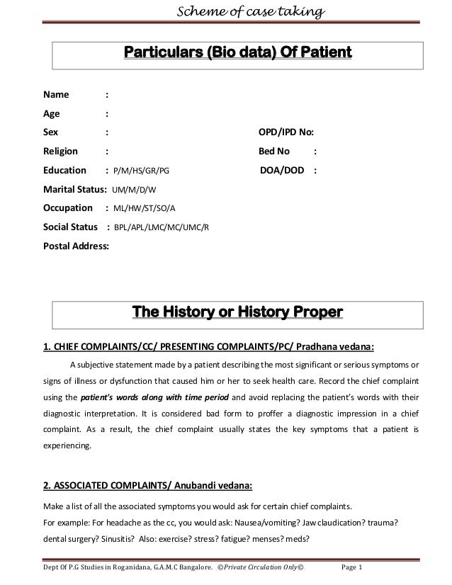 Case Sheet in Ayurveda