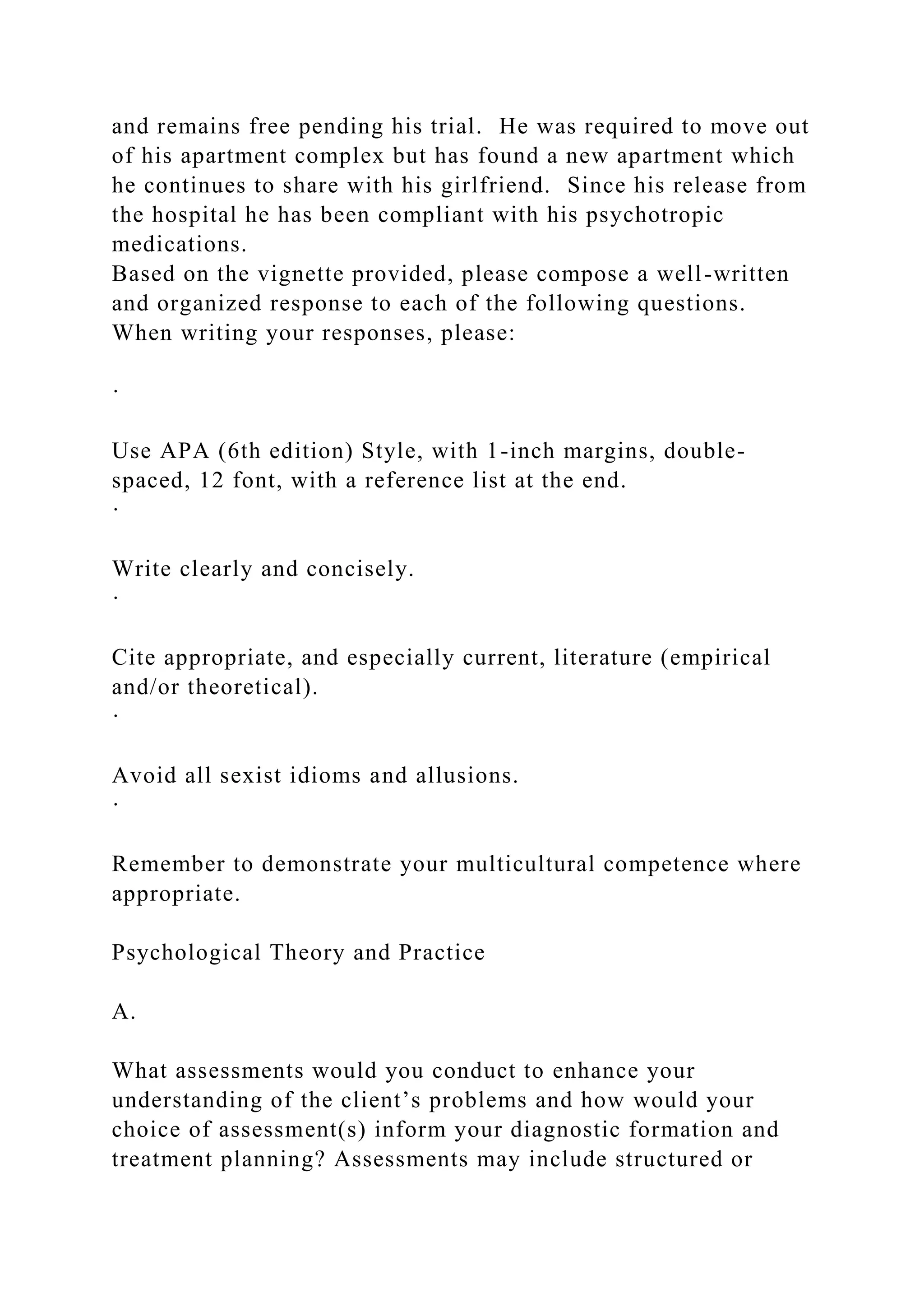 Case Vignette for Comprehensive ExamBased on the vignette provided.docx