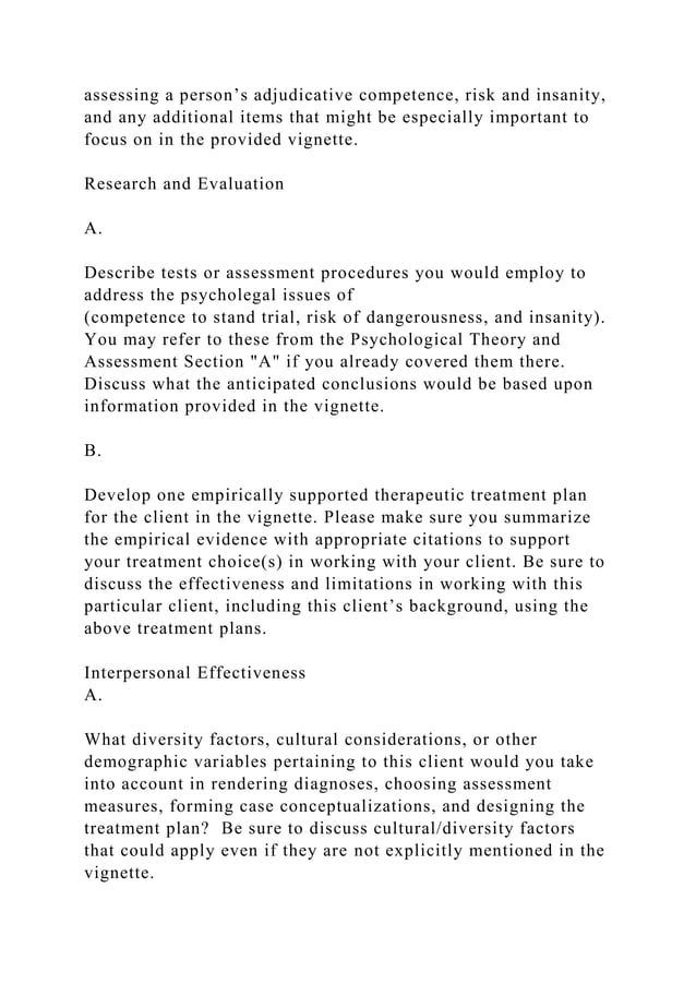 Case Vignette for Comprehensive ExamBased on the vignette provided.docx