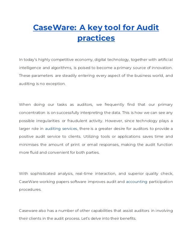Case ware a key tool for audit practices