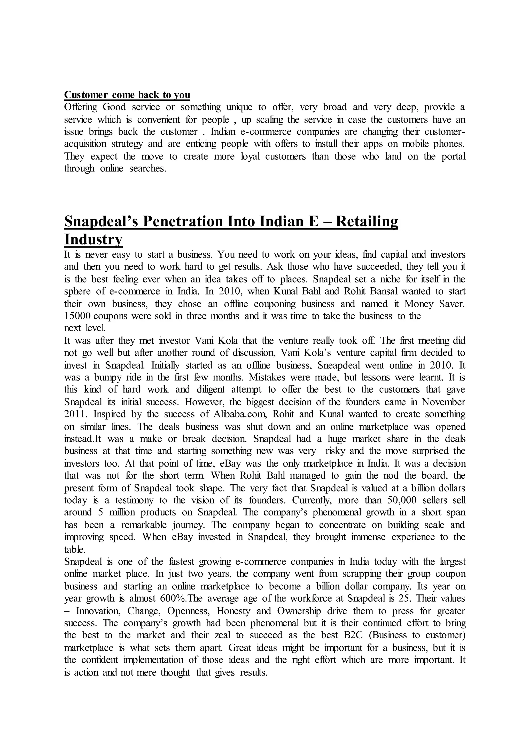 Simple draft on Snapdeal case write up | DOCX