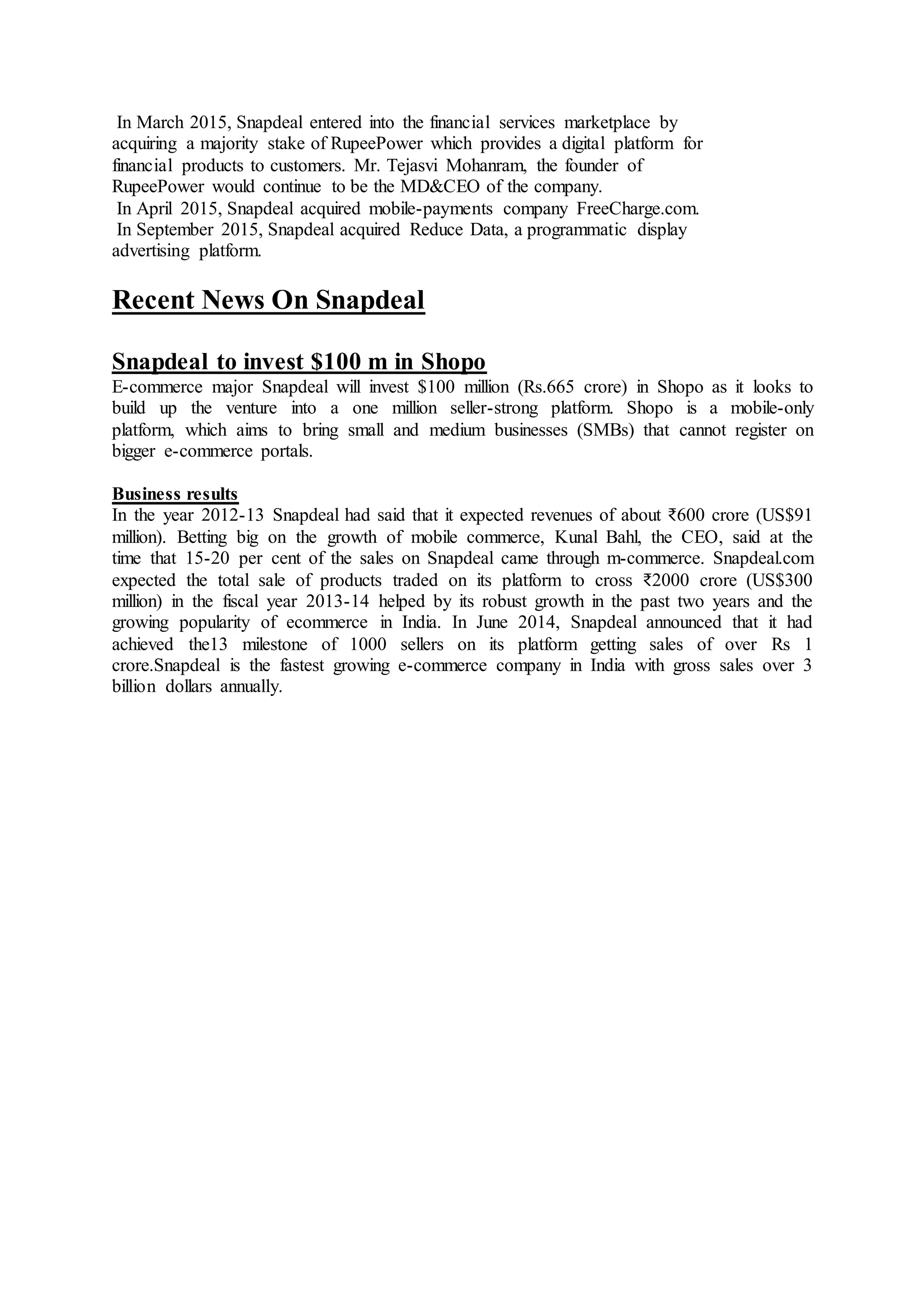 Simple draft on Snapdeal case write up | DOCX