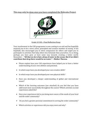 CAS final reflection essay | DOC