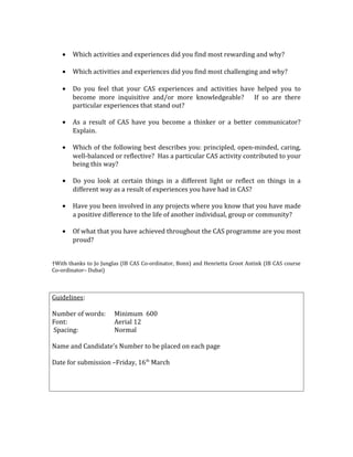 CAS final reflection essay | DOC