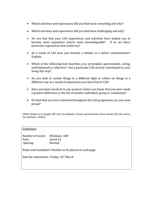 CAS final reflection essay | DOC | Education