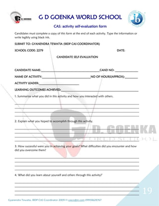 IBDP CAS handbook GD Goenka World School 2009 -11 | PDF