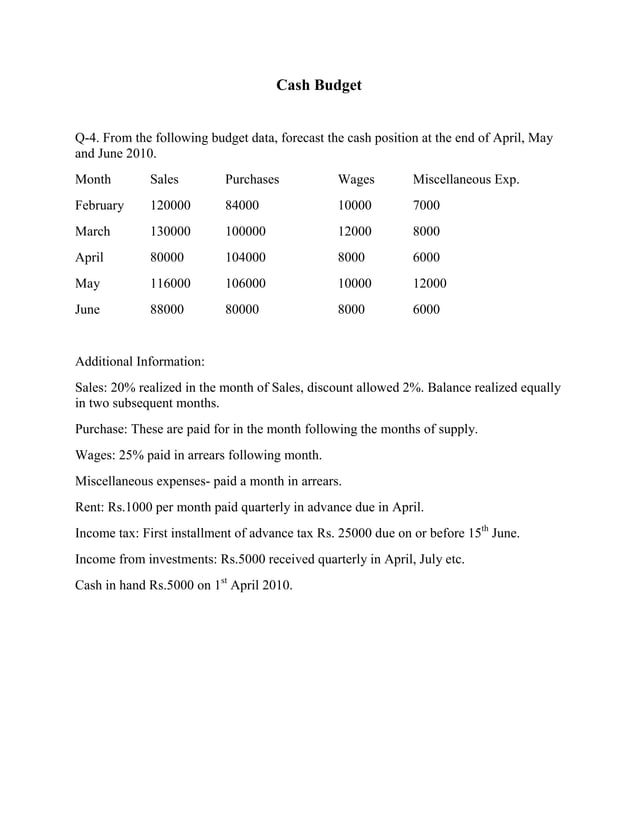 Cash budget sheet | DOCX | Business Accounting & Finance | Business
