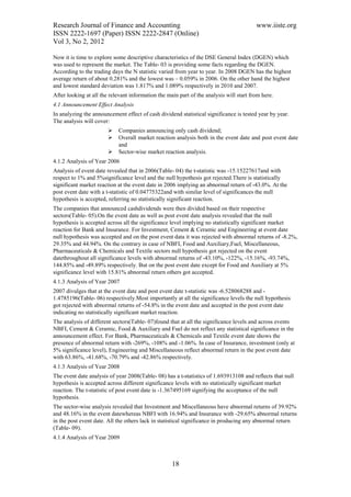 Cash dividend announcement effect evidence from dhaka stock exchange | PDF