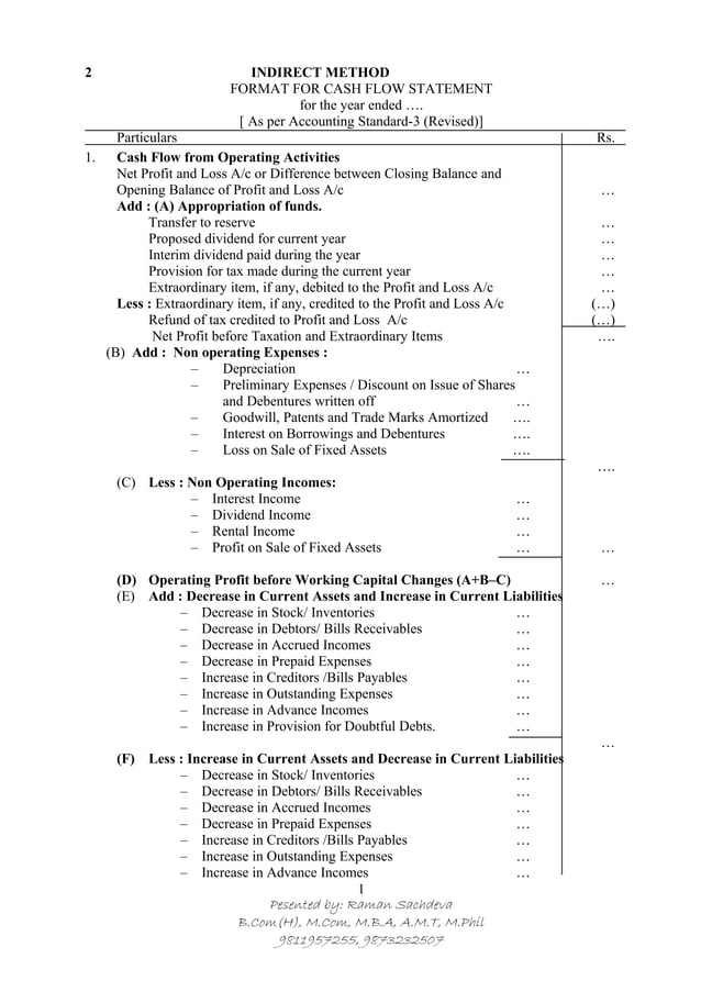 Cash flow statement n problems | DOC