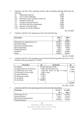 Cash flow statement n problems | DOC