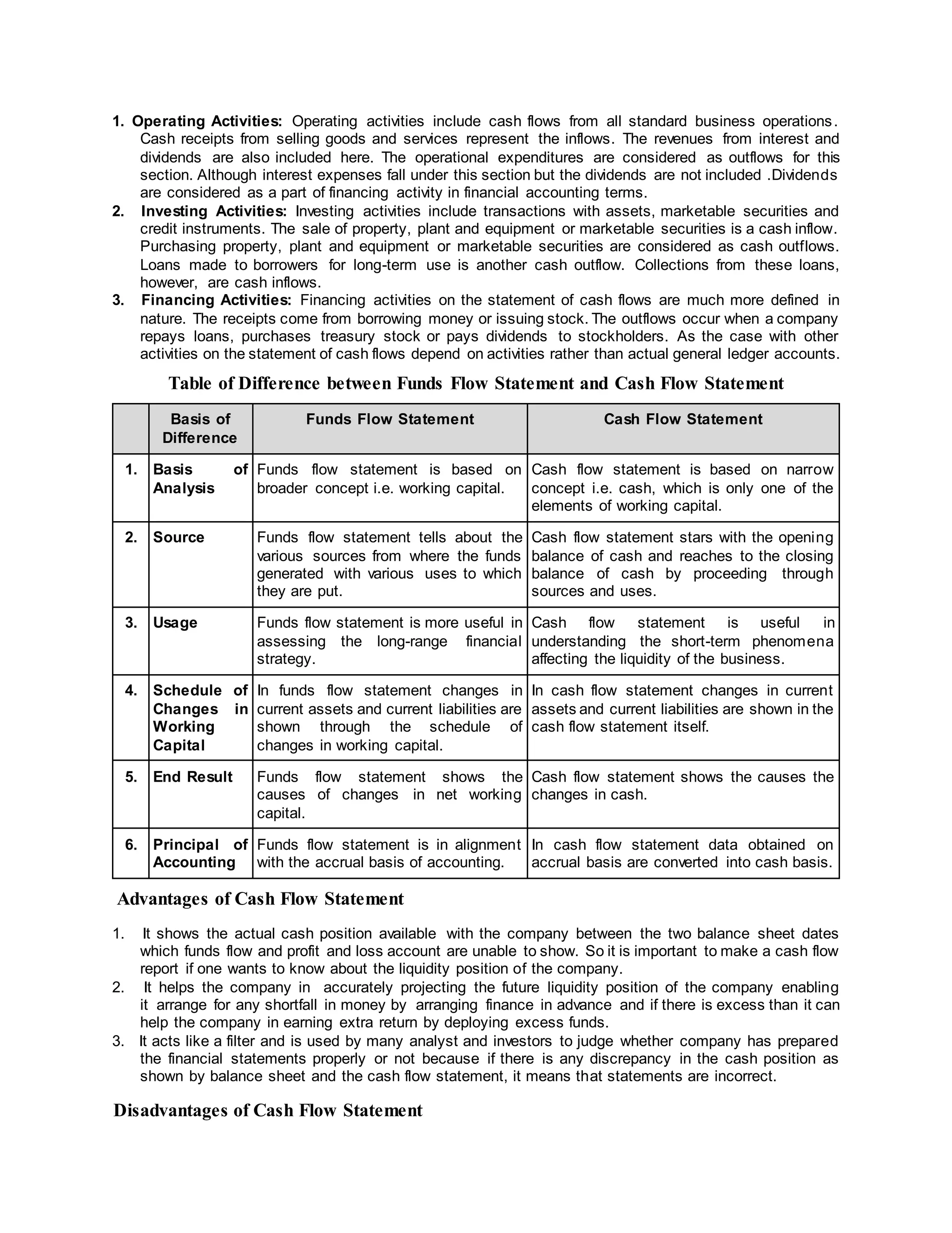Cash flow statement vs fund flow statement | DOCX