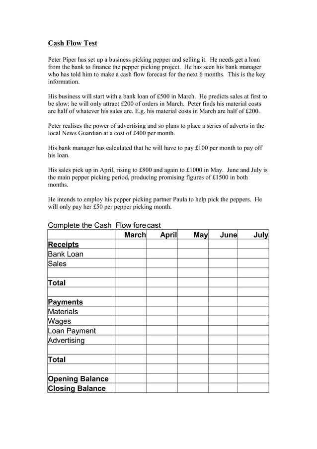 Cash flow test | PDF