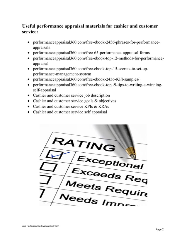 Cashier and customer service performance appraisal | DOC