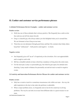 Cashier and customer service performance appraisal | DOC