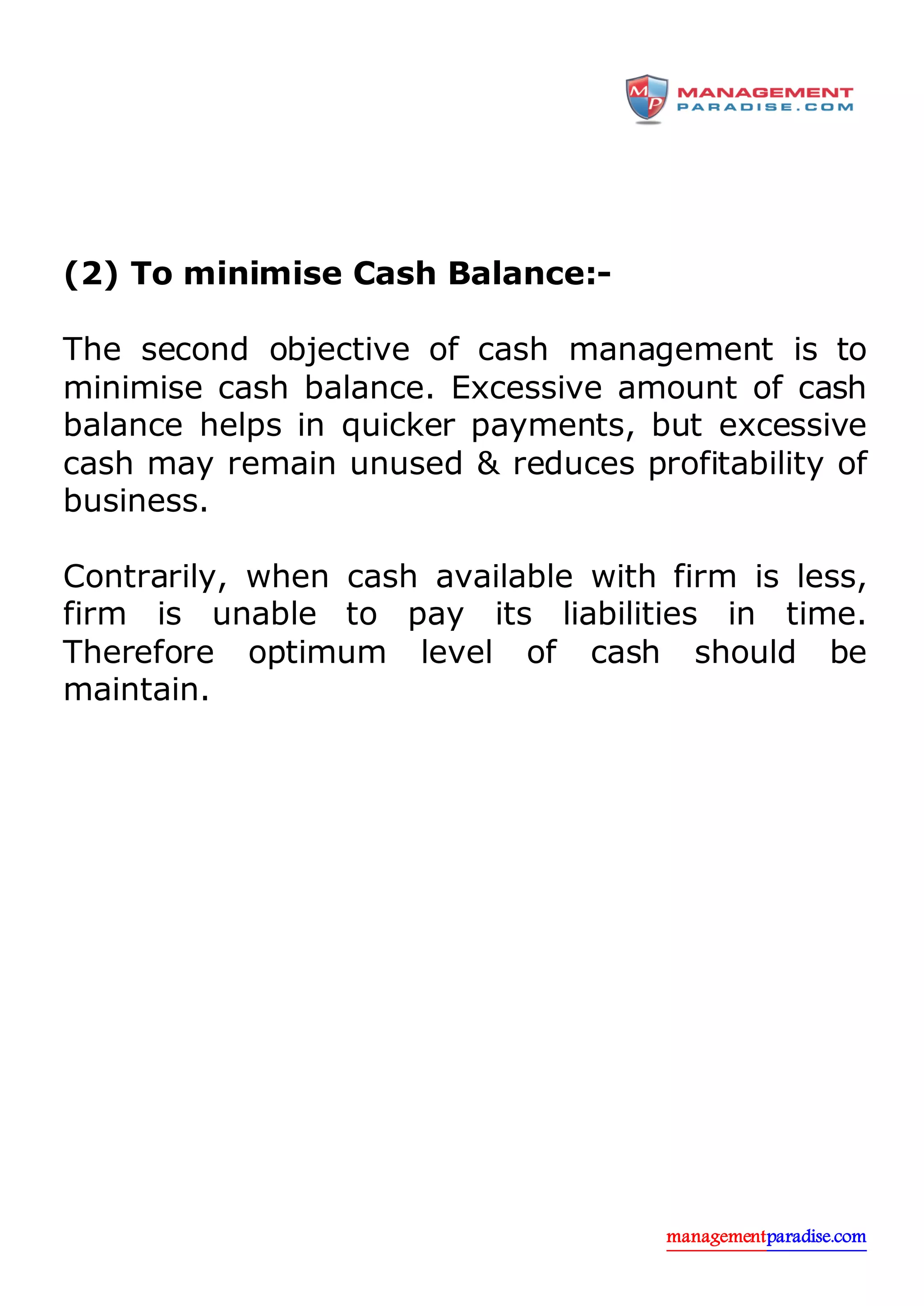 Cash management objectives | PDF
