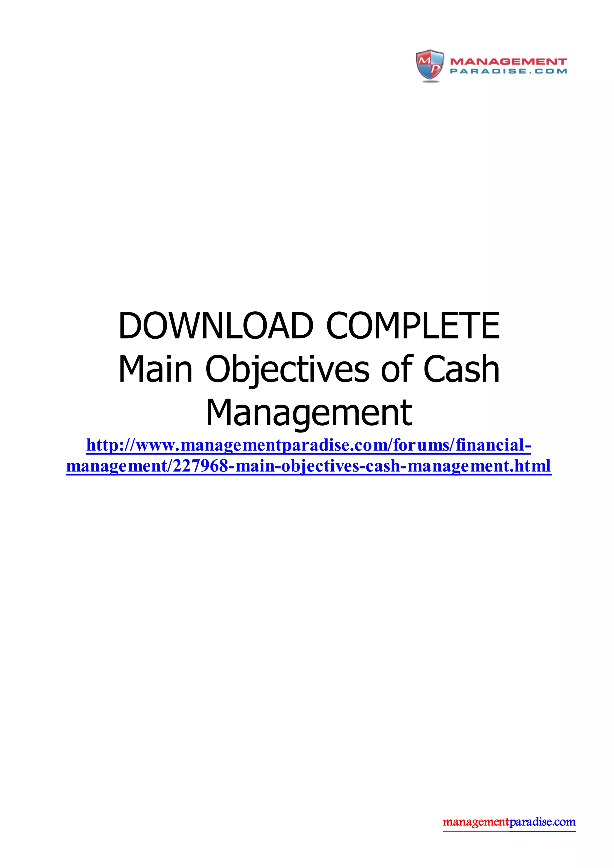 Cash management objectives | PDF