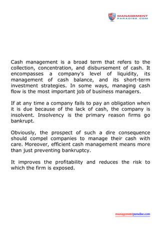 Cash management objectives | PDF | Business Accounting & Finance | Business