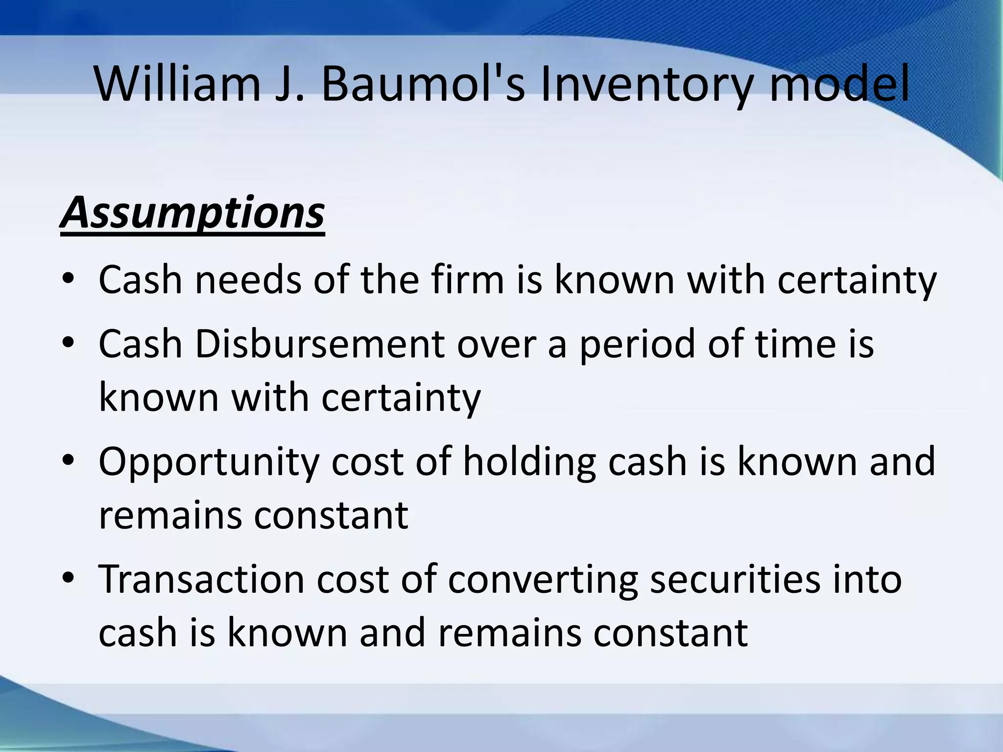 Cash management model | PPTX