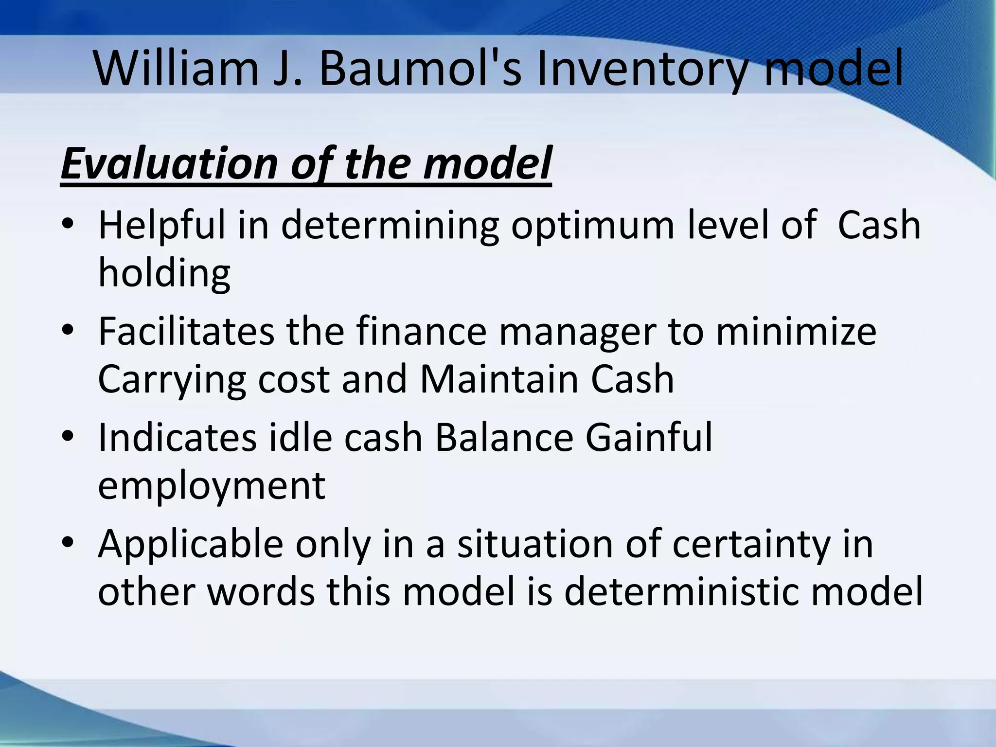 Cash management model | PPTX