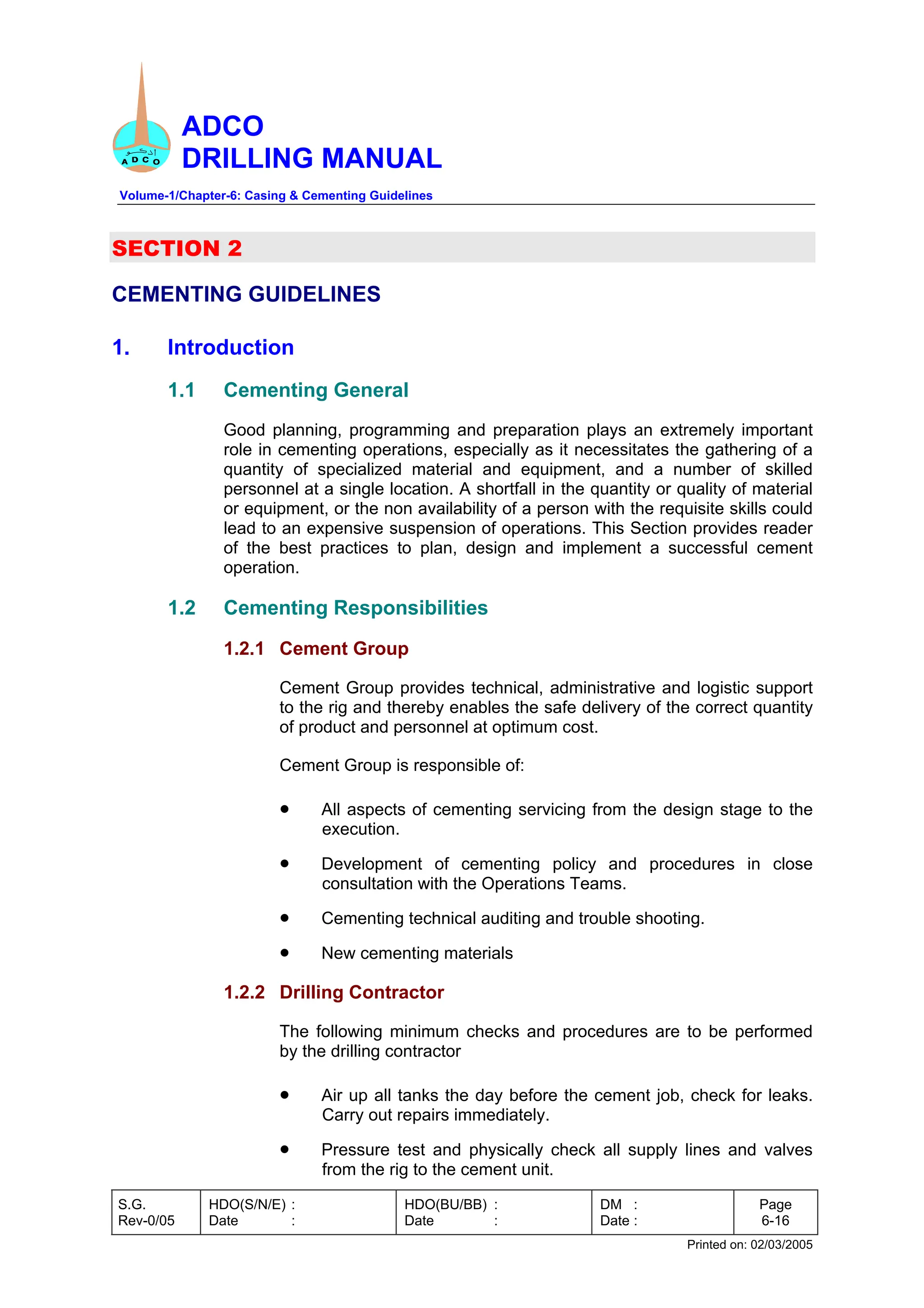 casing and cementing _ ADCO drilling manual | PDF
