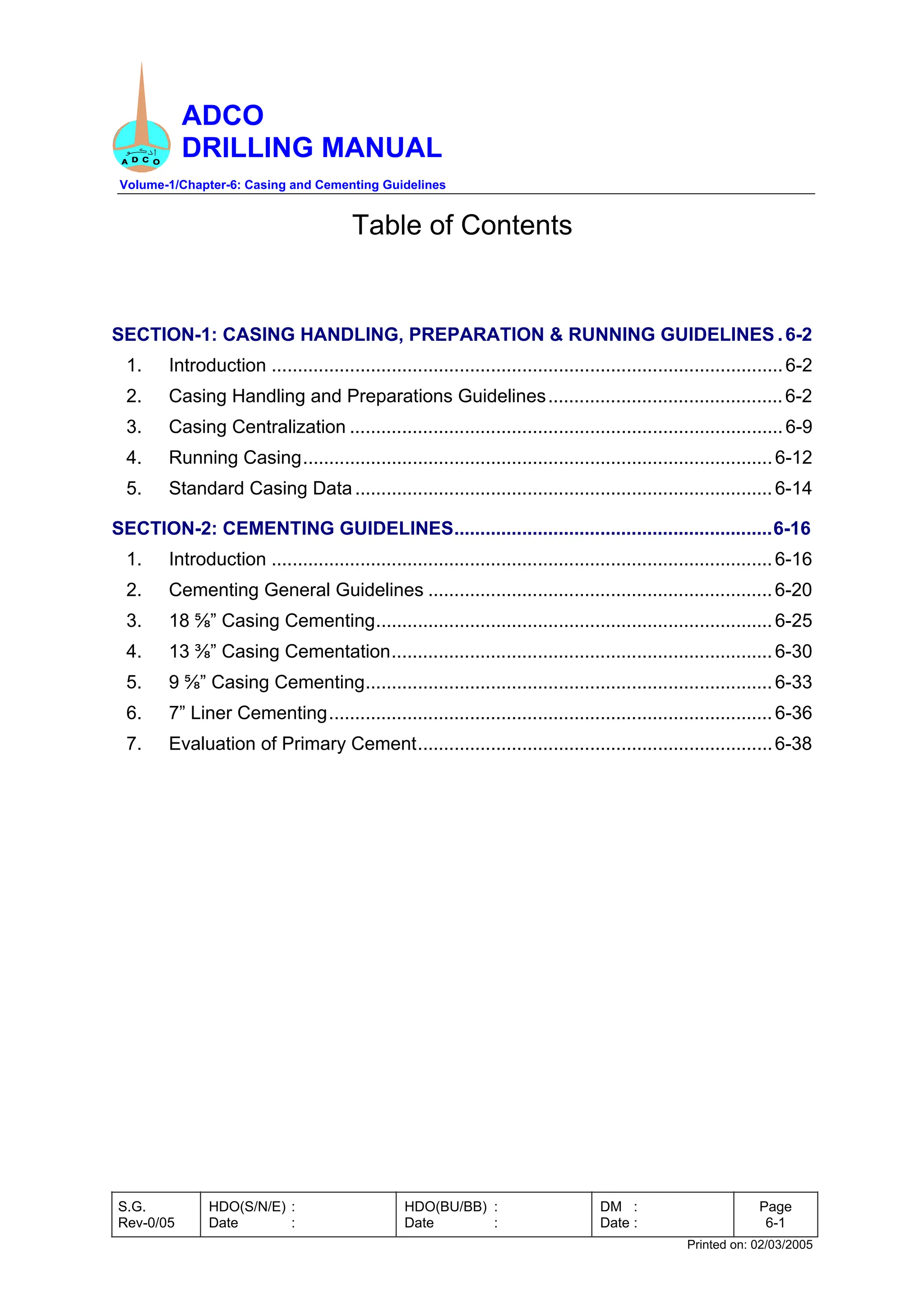 casing and cementing _ ADCO drilling manual | PDF