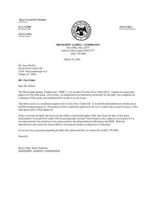Casino Over Under official authorization letter from MGC | DOCX