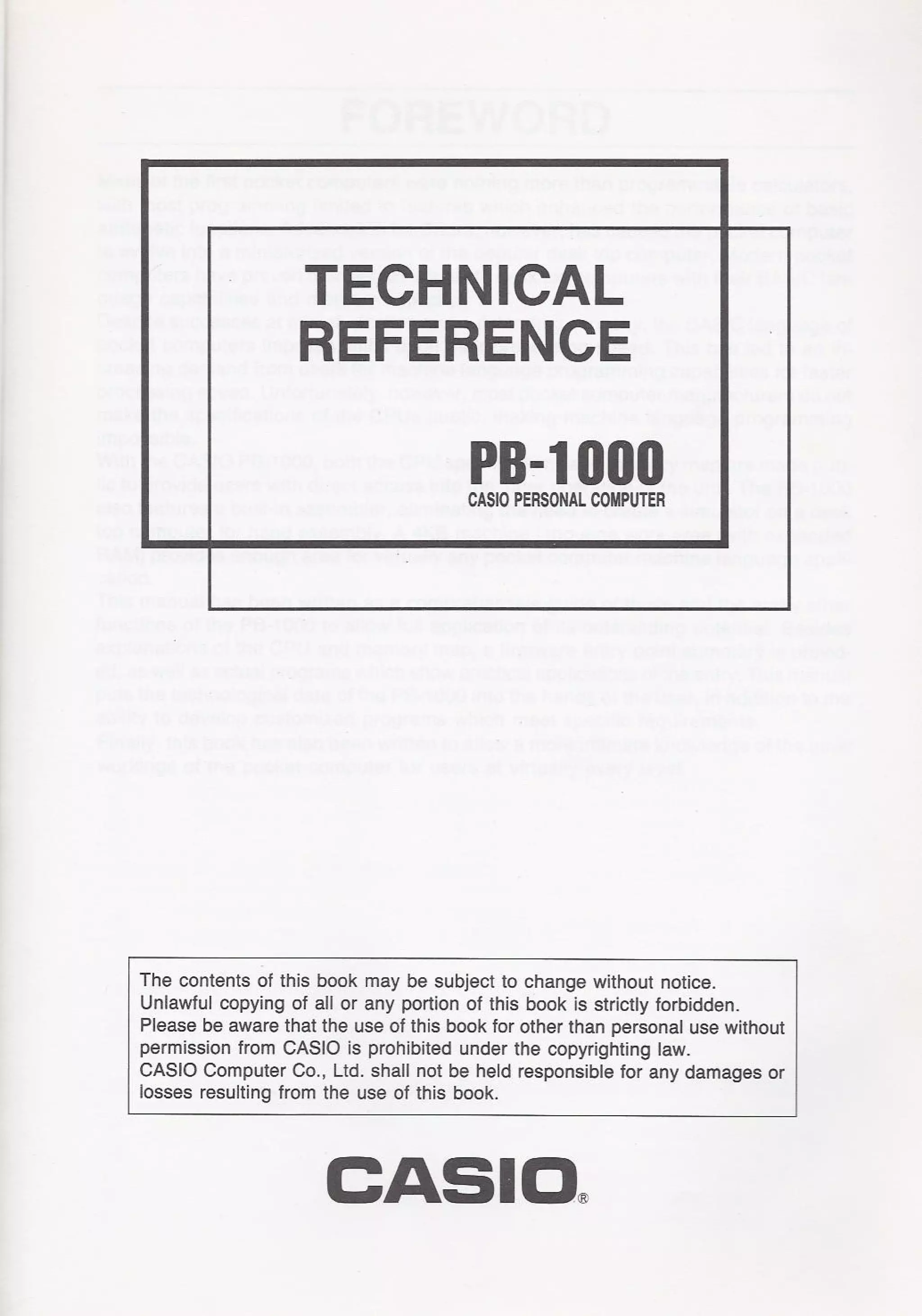 Casio pb 1000 technical reference | PDF