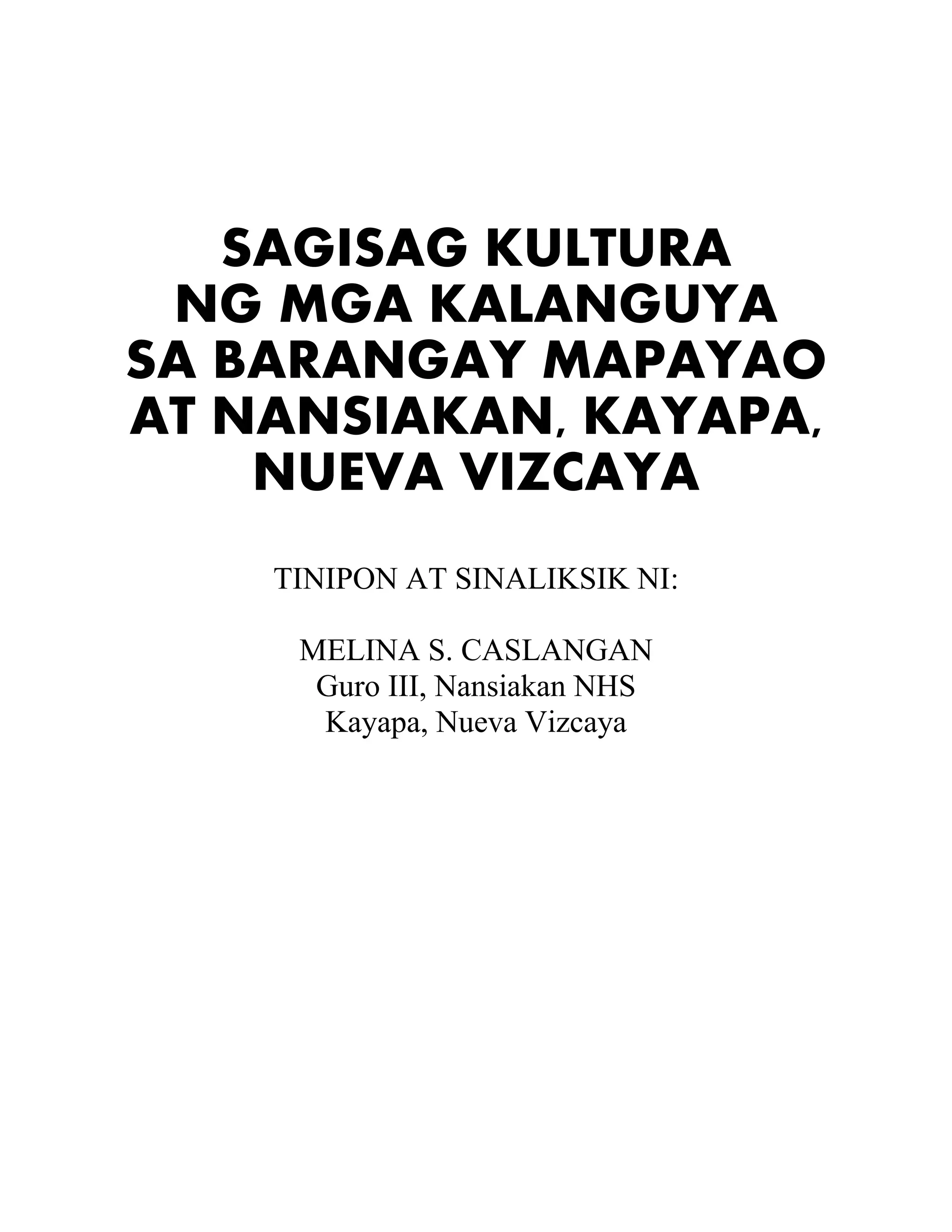 sagisag kultura ng mga kalanguya | PDF