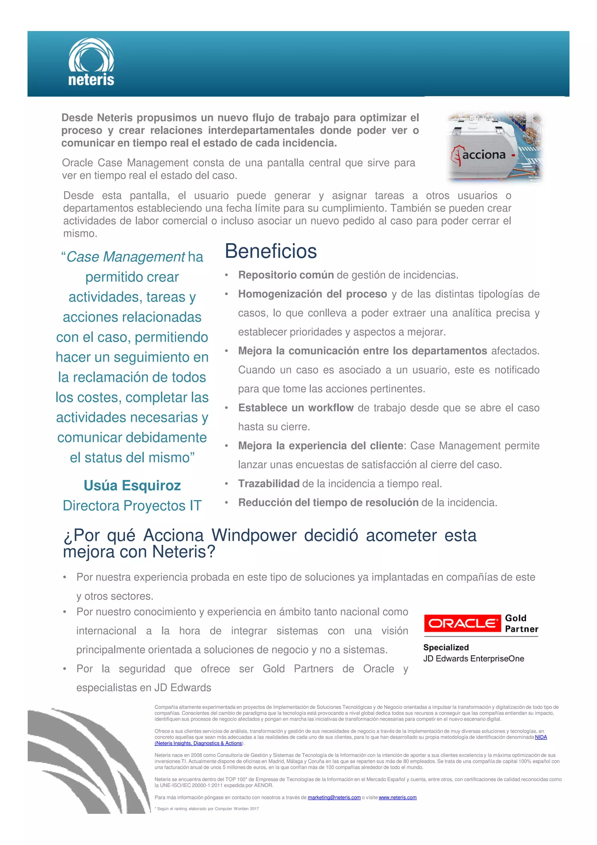 Caso de éxito: Gestión de incidencias utilizando Case Management | PDF