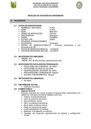 PAE DE SINDROME CONVULSIVO - PEDIATRIA | DOCX