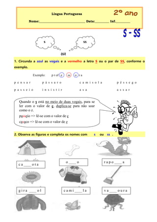 ficha de trabalho de português - caso_s_ss 2.º ano | DOC
