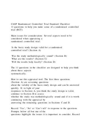 CASP Randomised Controlled Trial Standard Checklist 11 que | DOCX