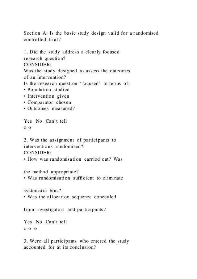 CASP Randomised Controlled Trial Standard Checklist 11 que | PDF