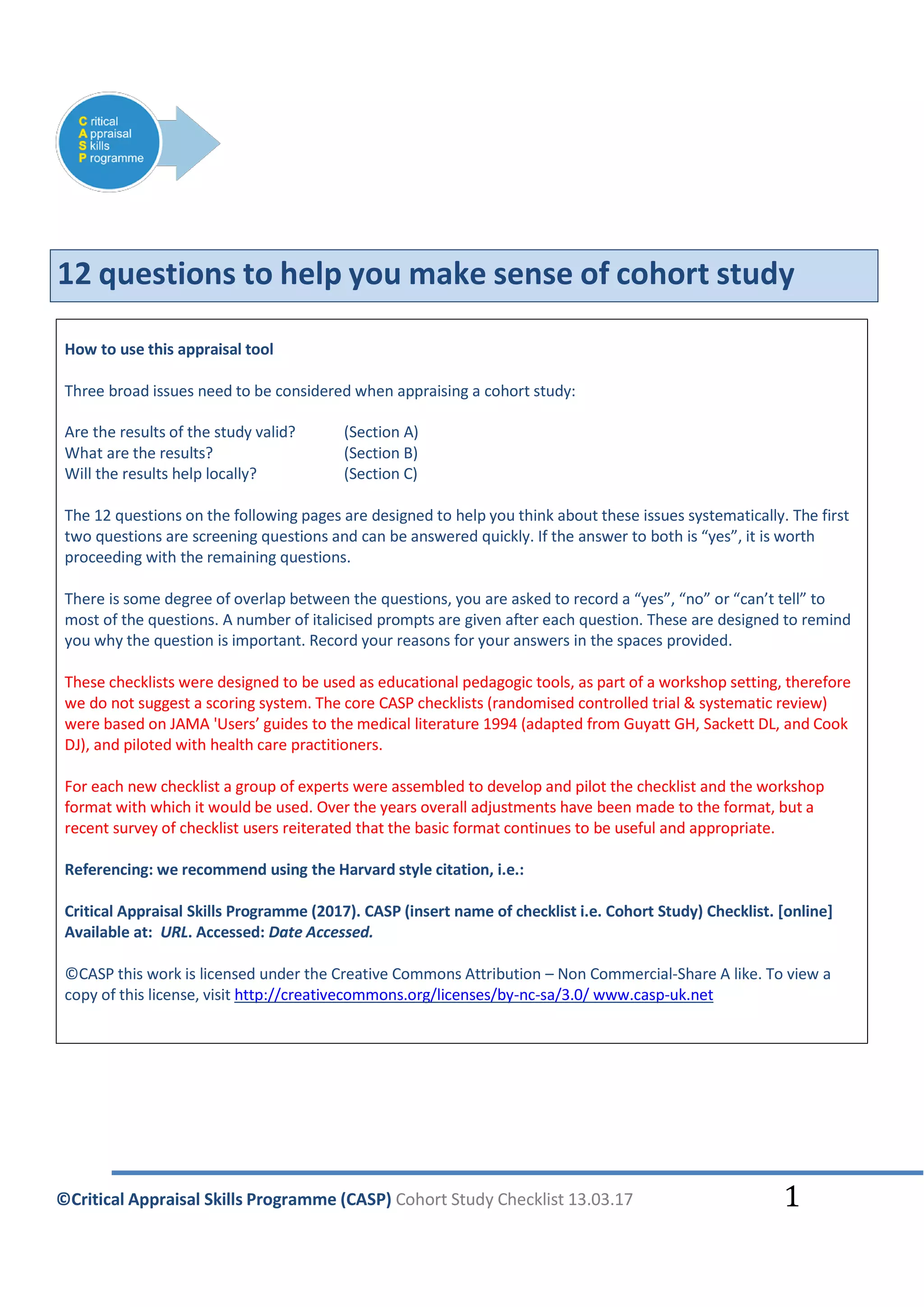 Critical Appraisal Skills Programme (CASP) Cohort Study Checklist ...