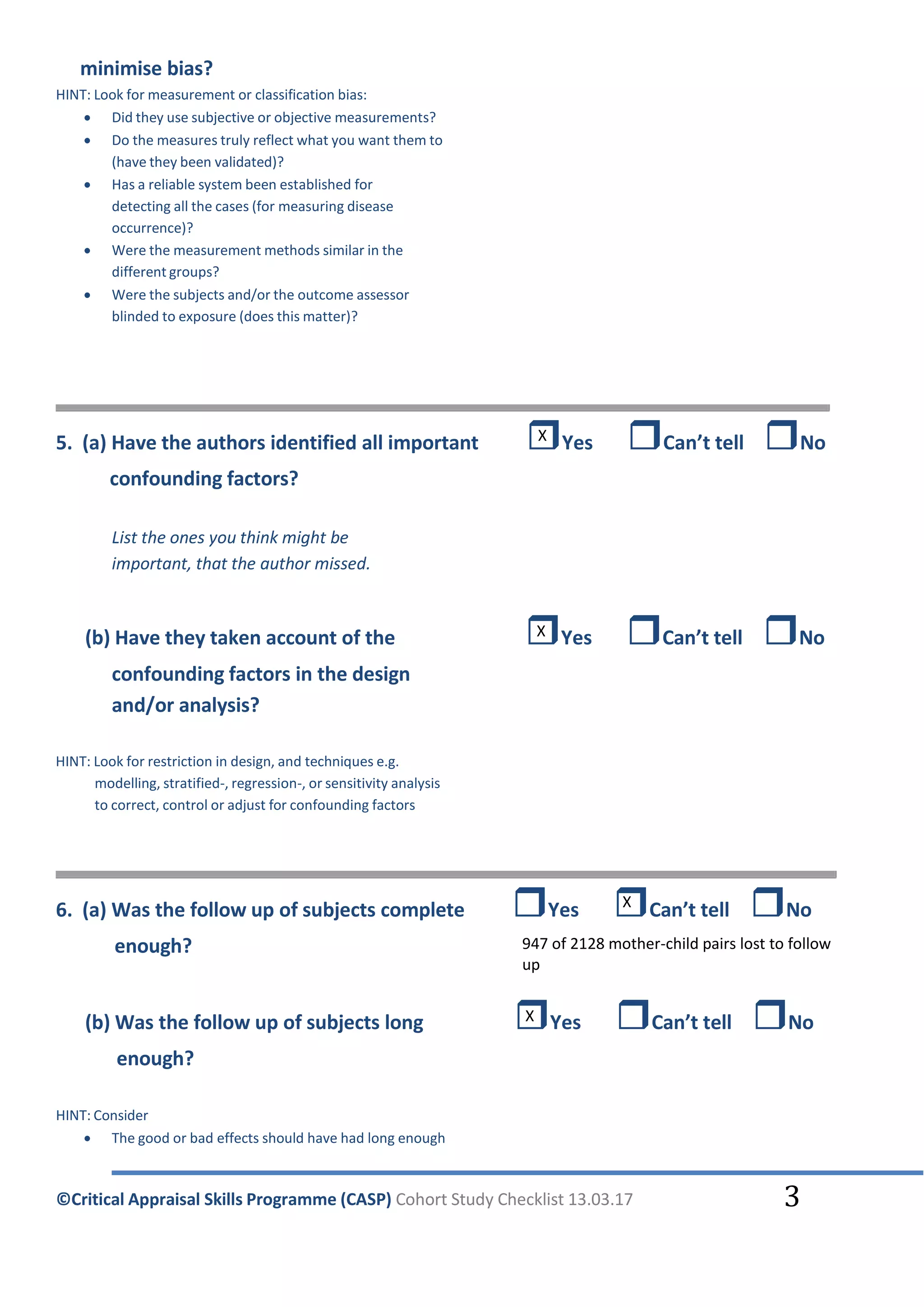 Critical Appraisal Skills Programme (CASP) Cohort Study Checklist ...