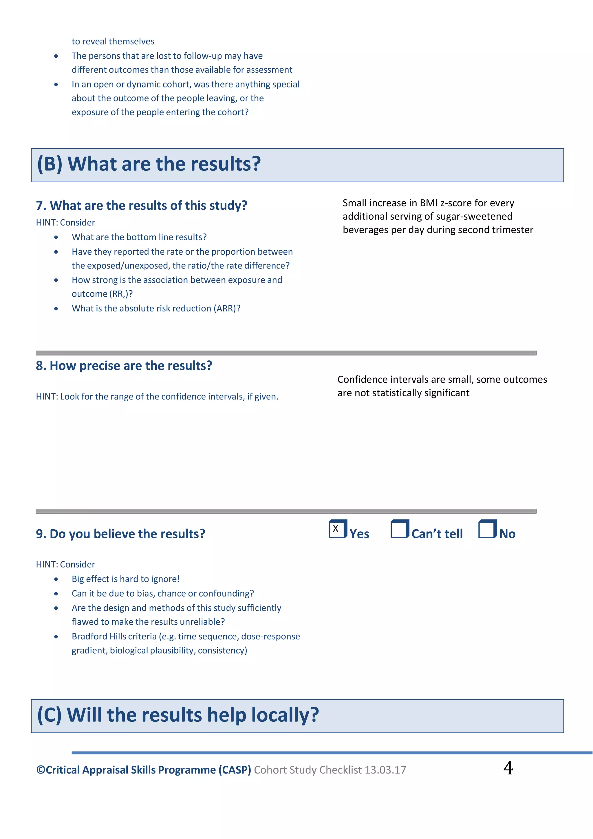 Critical Appraisal Skills Programme (CASP) Cohort Study Checklist ...
