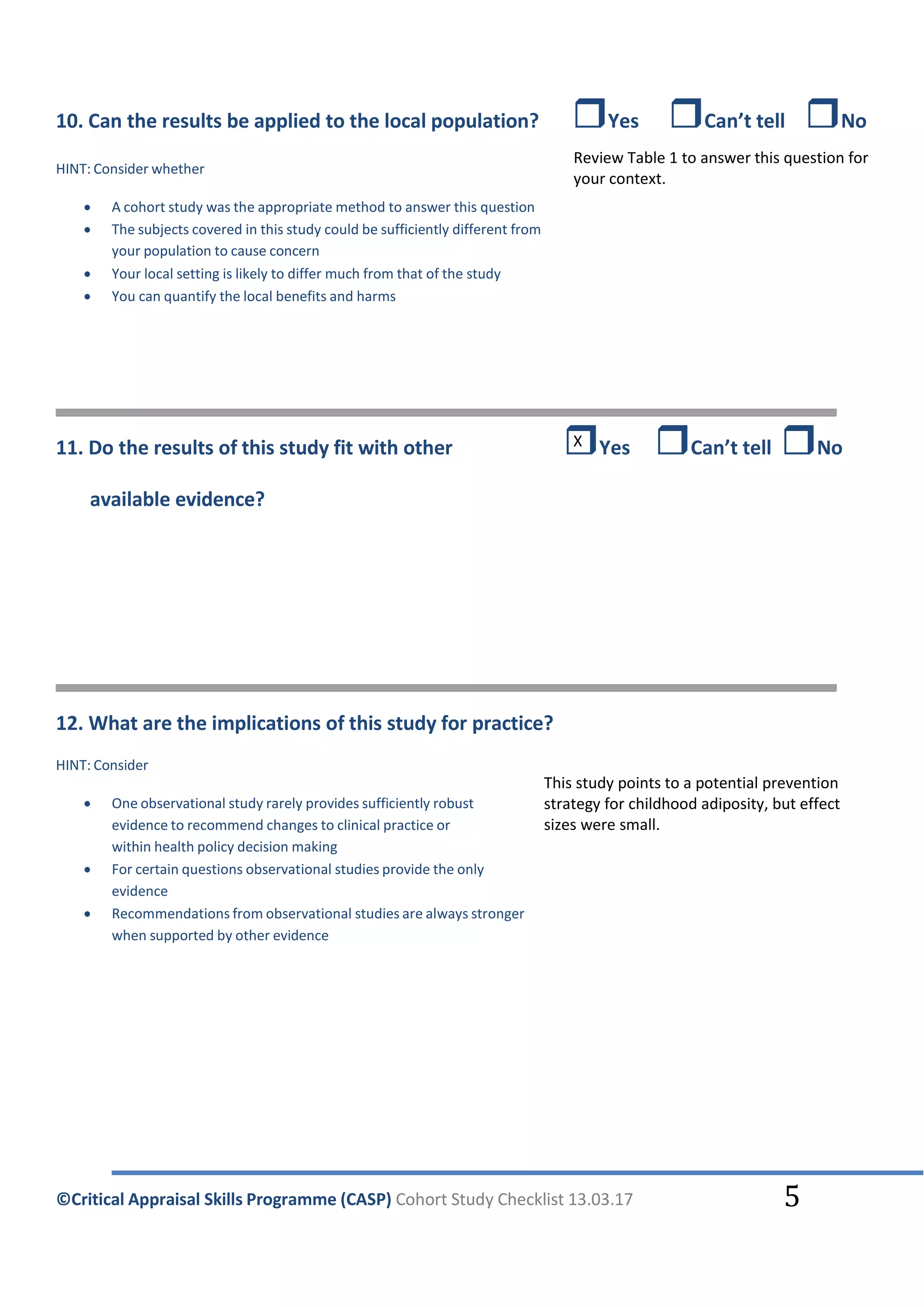 Critical Appraisal Skills Programme (CASP) Cohort Study Checklist ...
