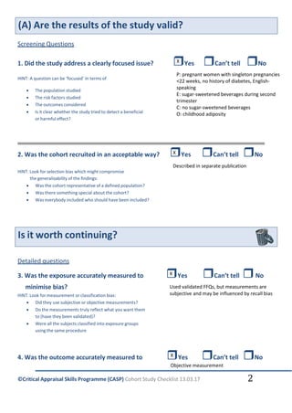 Critical Appraisal Skills Programme (CASP) Cohort Study Checklist ...