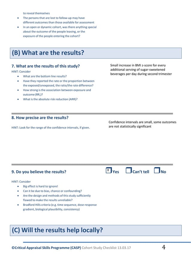 Critical Appraisal Skills Programme (CASP) Cohort Study Checklist ...
