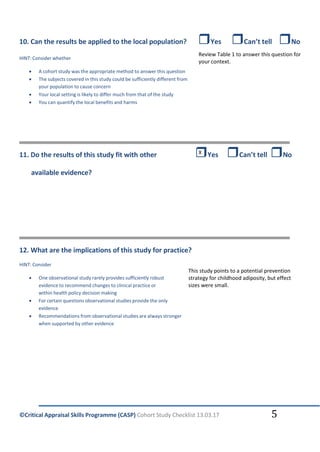 Critical Appraisal Skills Programme (CASP) Cohort Study Checklist ...