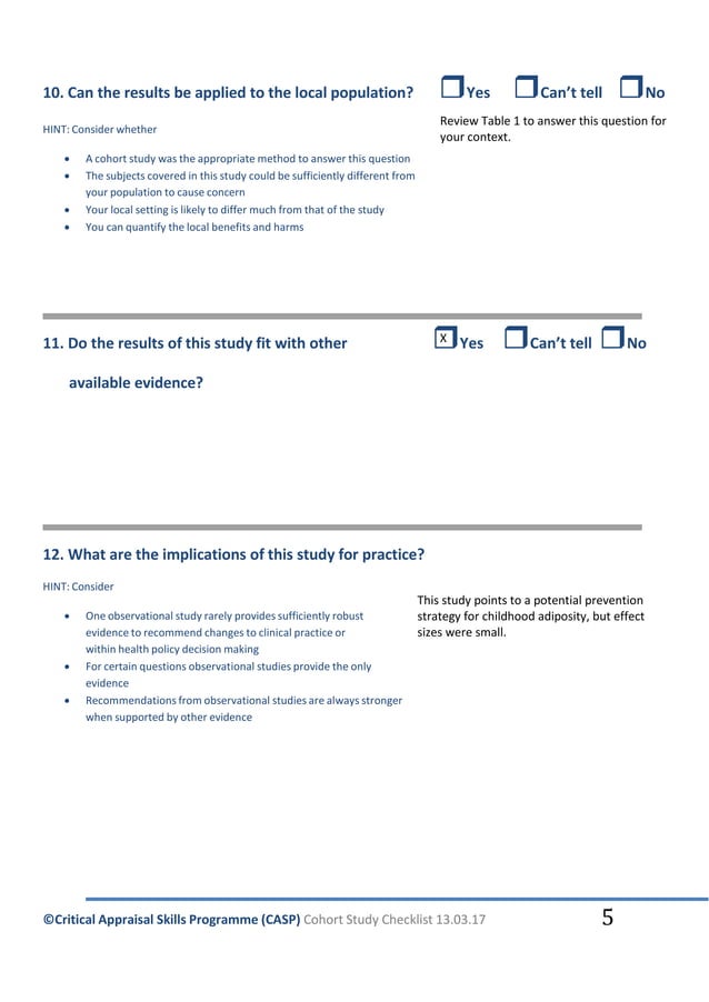 Critical Appraisal Skills Programme (CASP) Cohort Study Checklist ...