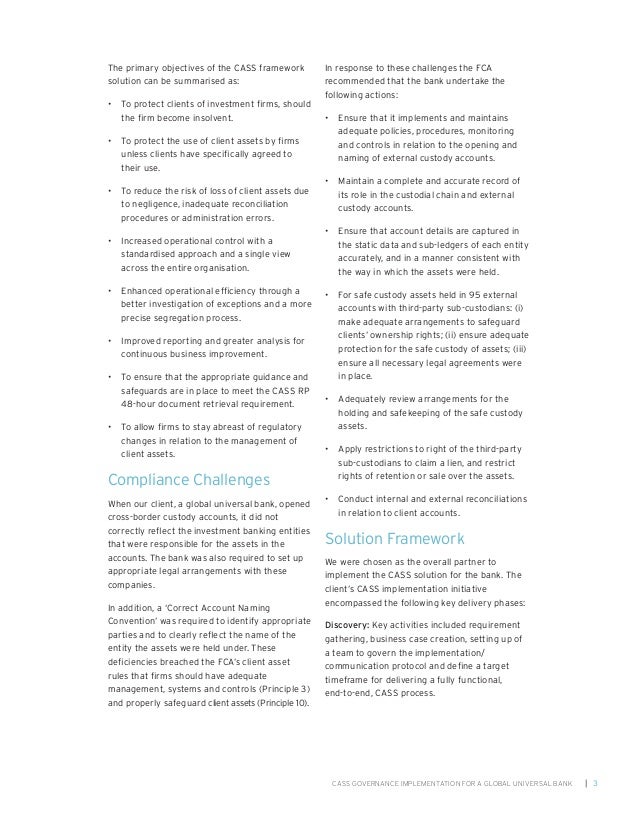 CASS Governance Implementation for a Global Universal Bank