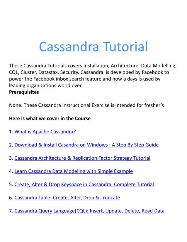 Cassandra Tutorial | PDF