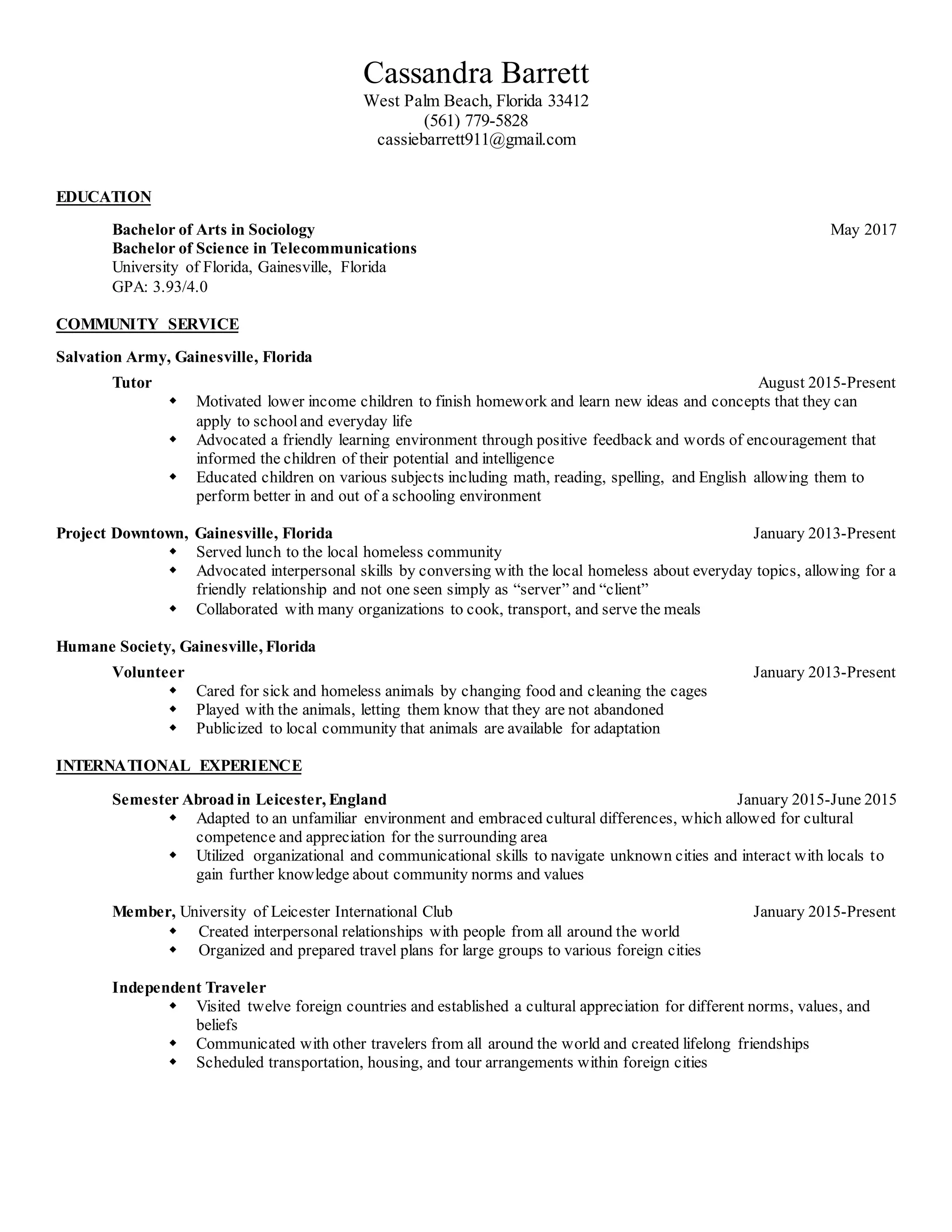 Cassandra Barrett CV 2016 | PDF