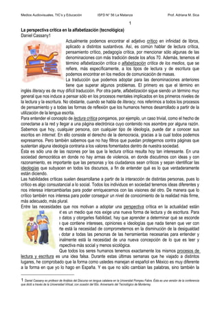 Cassany. la perspectiva critica en la alfabetización | PDF