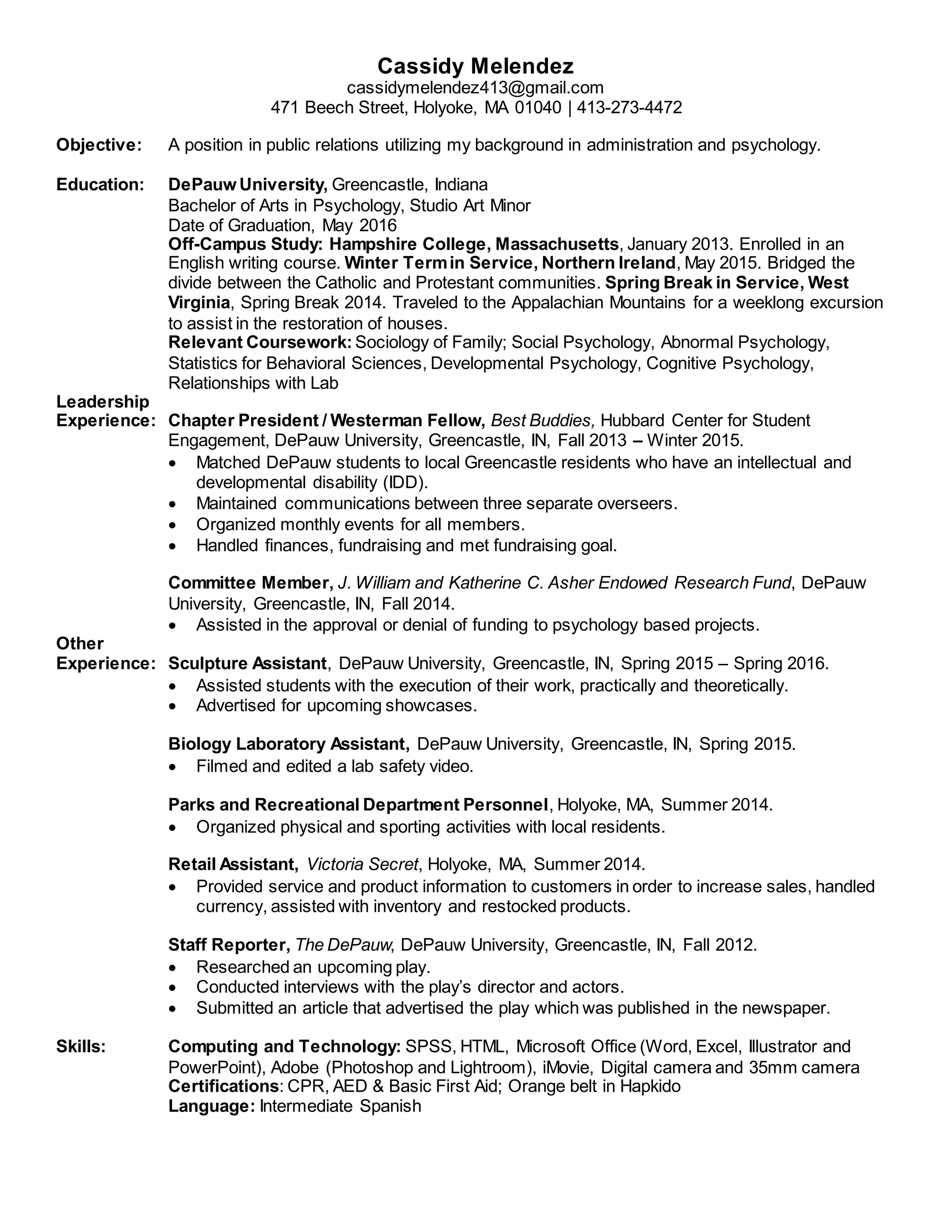Cassidy Melendez's Resume | DOCX