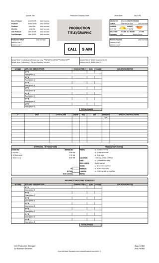 Cast and crew call call sheet template micheal | PDF